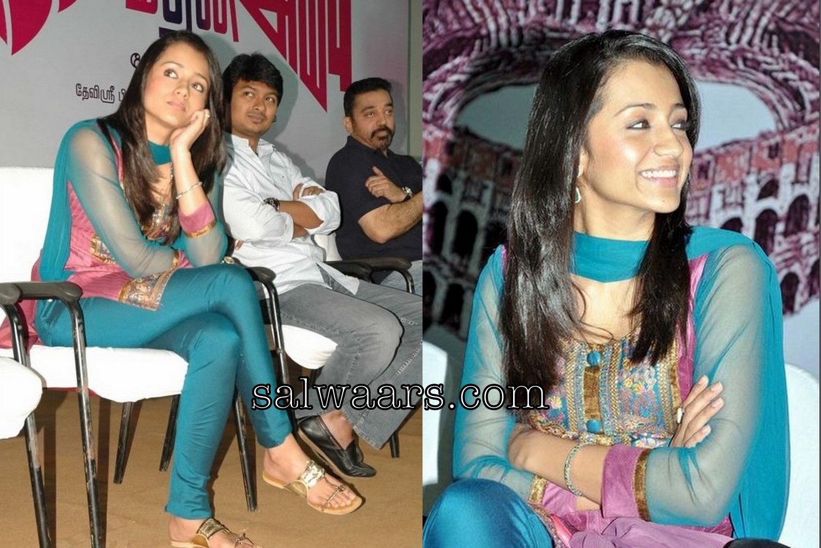 Trisha in Netted Blue Embroidery Salwar Kameez - Indian Dresses