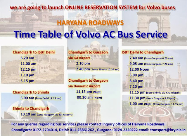 Bus Timings and Bus Schedule : Haryana Roadways Online Volvo AC Deluxe ...
