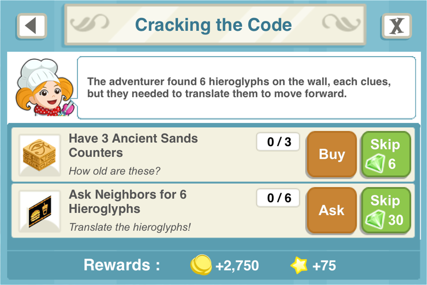 Restaurant Story Adventures: Ancient Egypt goals content report