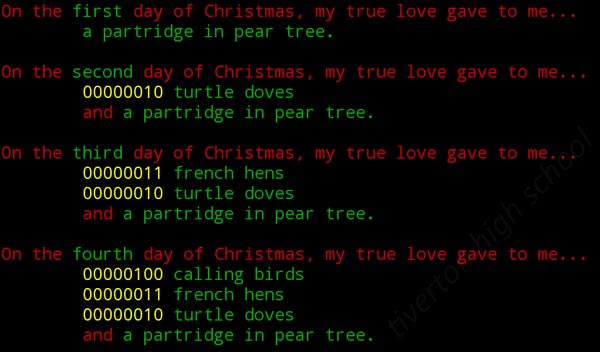 Program: The Twelve Days of Christmas in Binary