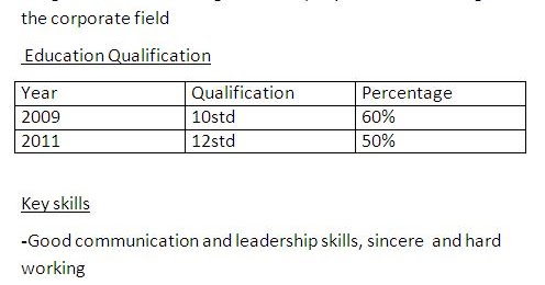 Resume Format for 12th Pass in Word Free Download