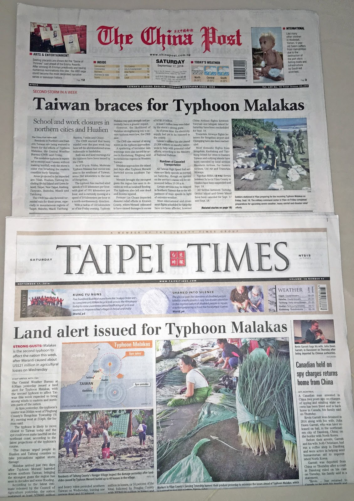Taipei Air Station: Second Typhoon Brings Wind and Rain to Northern Taiwan