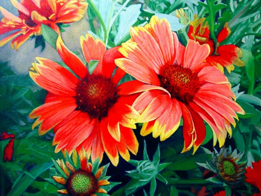 El arte es su máxima expresión : Flores Modernas al Óleo