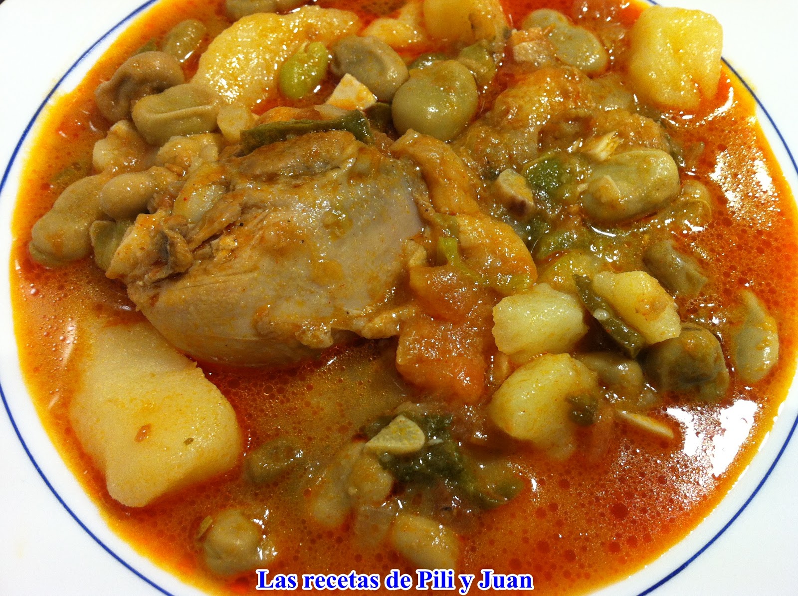 Las recetas de Pili y Juan: Pollo con patatas y habas tiernas