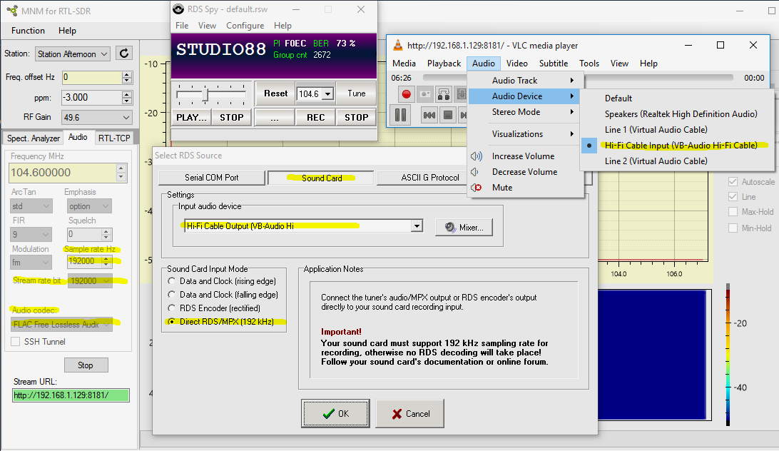Couldn't avoid ...: RDS decoding with MNM4SDR (VLC, VB-Audio Hi-Fi ...