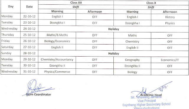 Time Tables ~ Bajothang Higher Secondary School