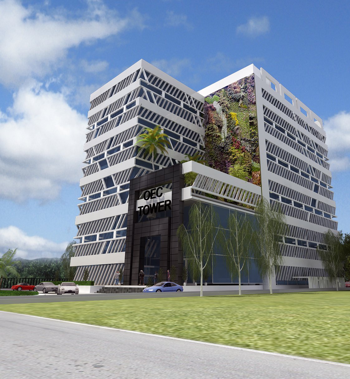 3D Commercial Plaza & Tower Front ELevation - Beautiful Modern ...