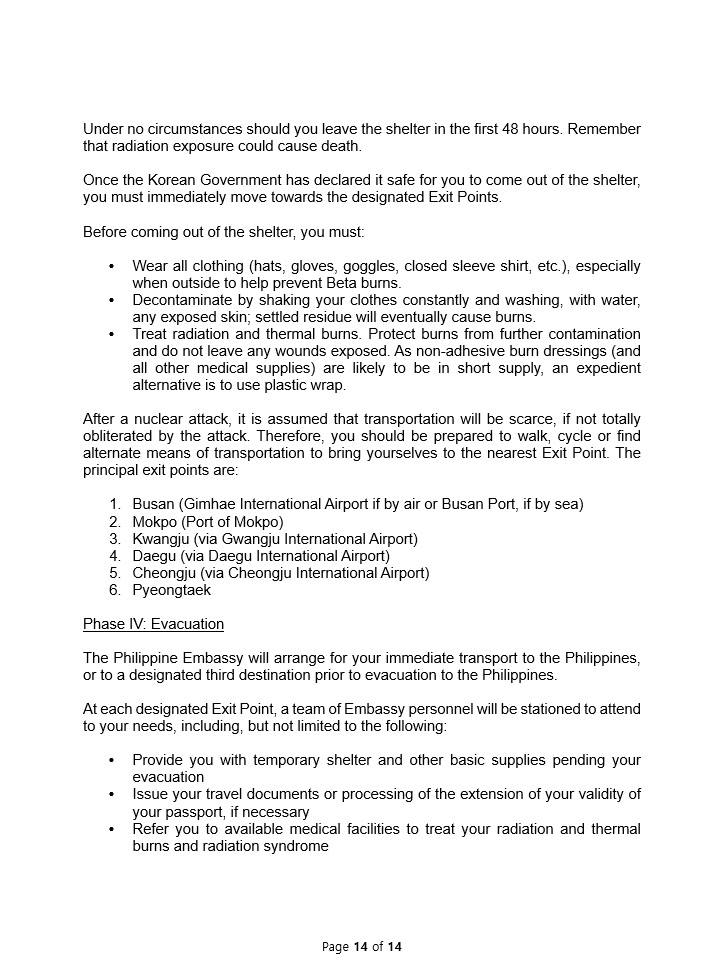 War Contingency Plan of Philippine Embassy in Seoul | PinoySeoul.com