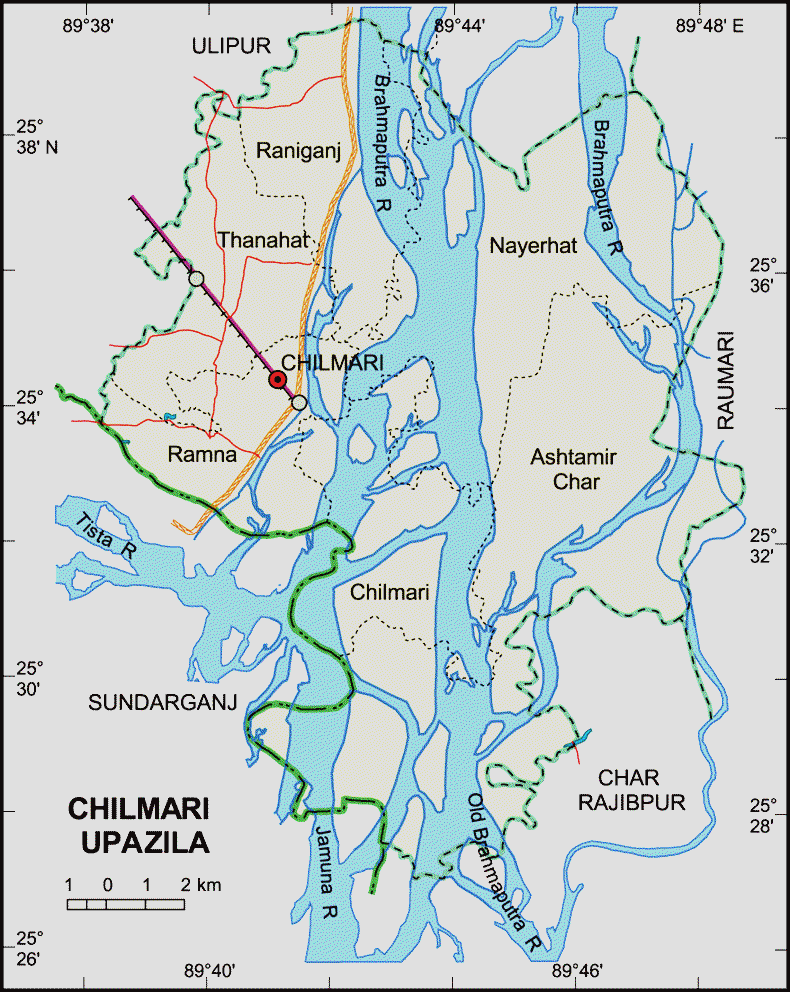 Maps of Bangladesh: Political Map of Chilmari Upazila - Kurigram District