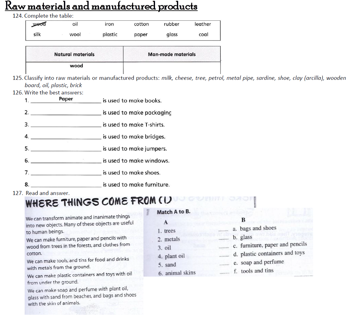 Social Science 5 grade: 3. ECONOMY: Raw materials and manufactured products