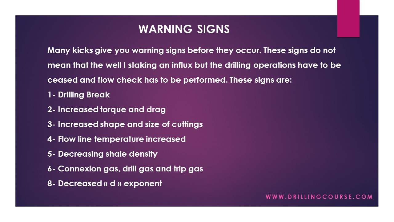 Presentation: Well Control- Warning Kick Signs | Drilling Course