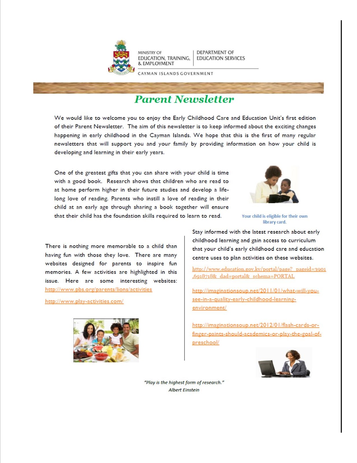 Early Childhood Cayman Parent Newsletter September 2012 Early Childhood Cayman Parent Newsletter September 2012