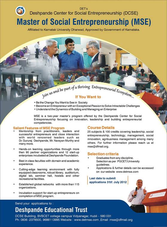 Deshpande Fellow Cohort II - Deshpande Foundation, Hubli: MSE, an ...