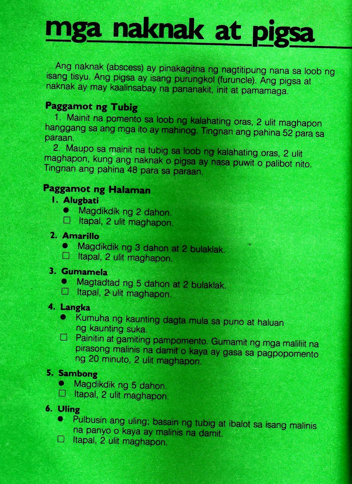 HERBAL MEDICINE: MGA NAKNAK AT PIGSA