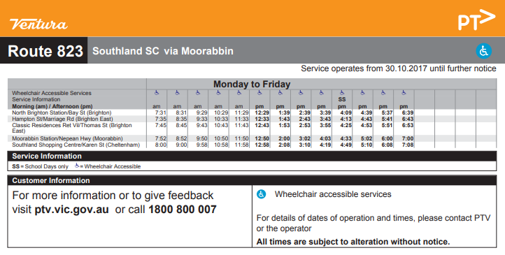 Melbourne on Transit: Timetable Tuesday #6 - Bus route 823