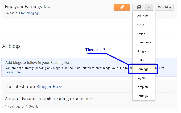 Make money online with PTC: The illusive "Earnings" Tab in Blogger dash ...