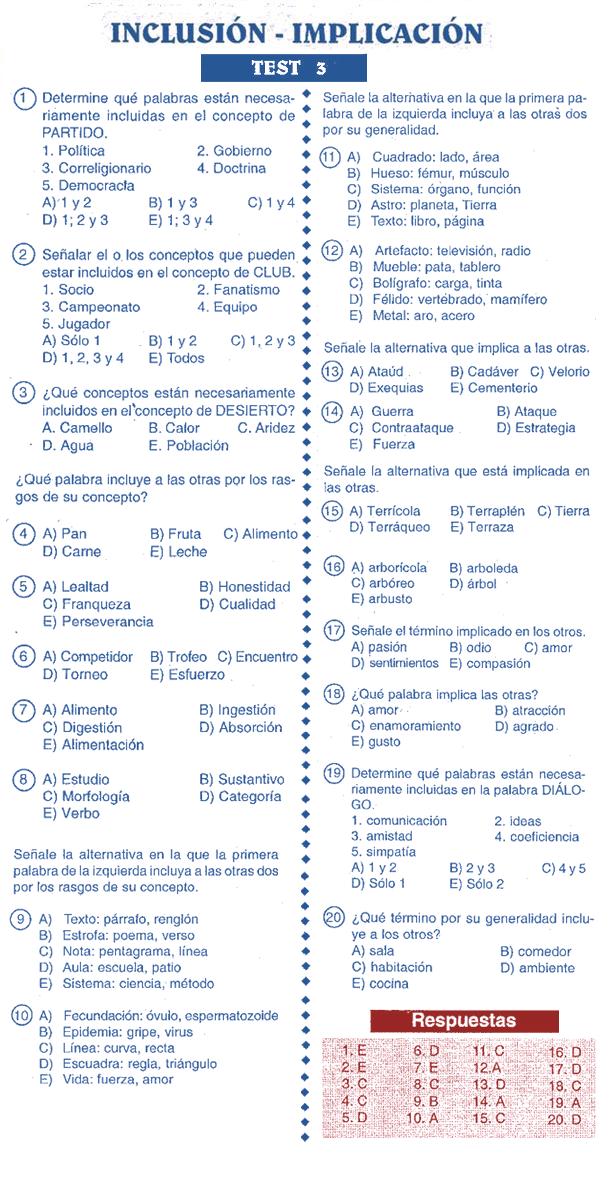 Inclusión - Implicancia Test Psicotécnico | Razonamiento Verbal