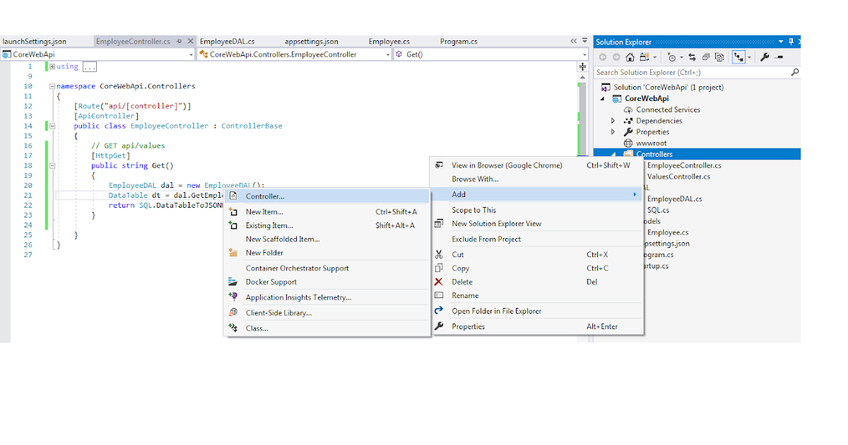 ASP.NET / ASP.NET Core: Create a Web API with ASP.NET Core.