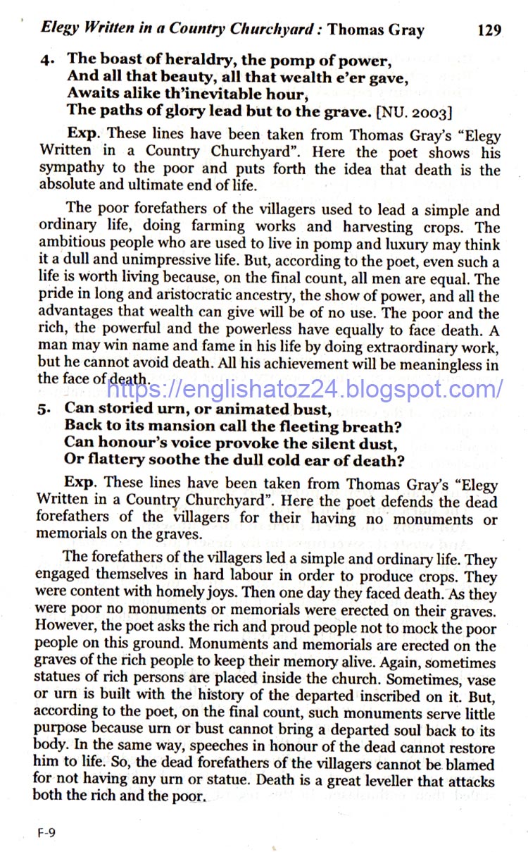 Explanation (Elegy written in a country churchyard – Thomas Gray ...