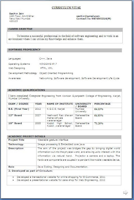 B.Tech Final Year Resume