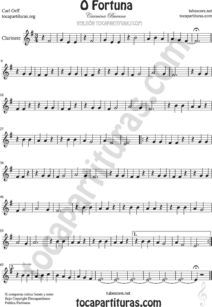 diegosax: O Fortuna de Carmina Burana Partitura de Flauta, Violín ...