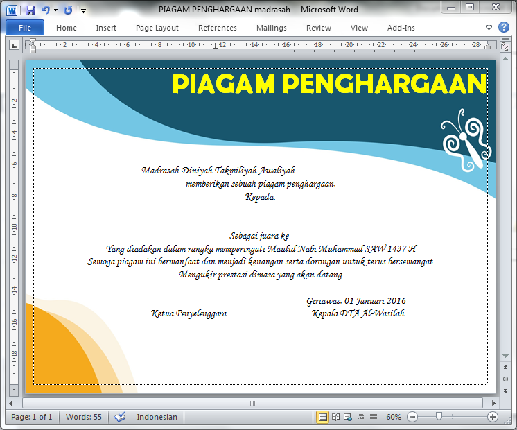 cara cepat membuat piagam ~ seputar microsoft word