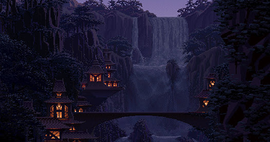 8-Bit Pixel Waterfall Night Wallpaper Engine