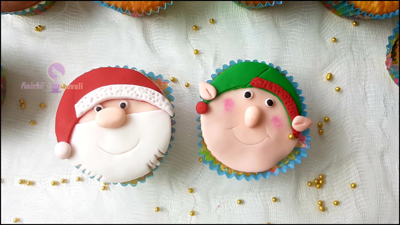 Fondant Tutorial: Santa and Elf Christmas Cupcakes - Aaichi Savali