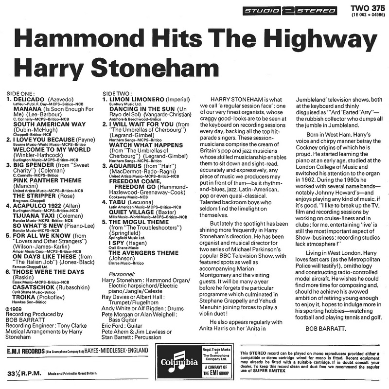 ENTRE MUSICA: HARRY STONEHAM - Hammond Hits The Highway (1969)