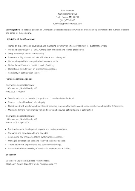 Resume Samples: Sample Operations Support Specialist Resume