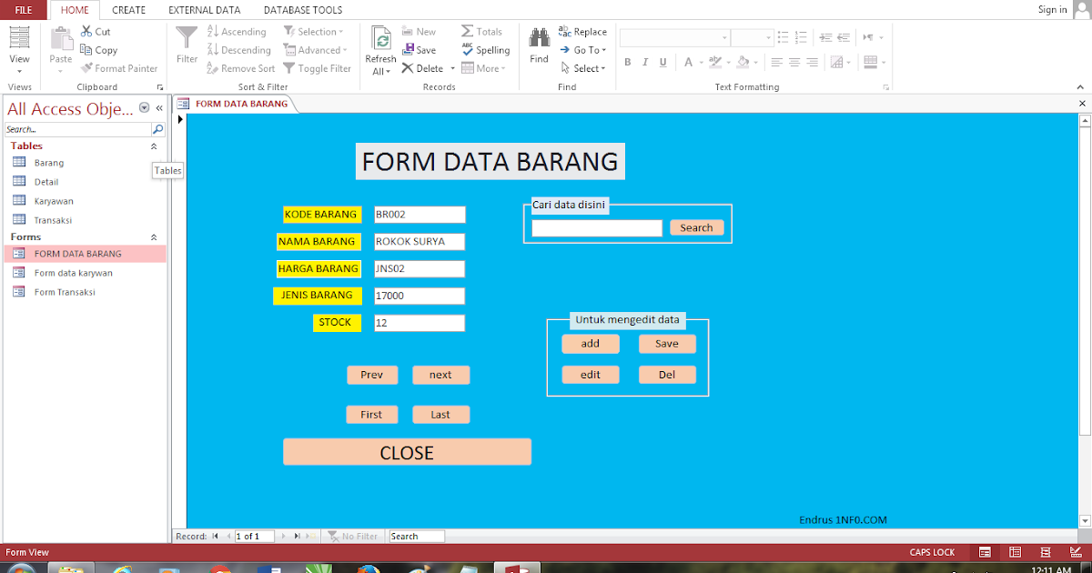 Tutorial membuat tabel barang dan form barang | Endrus 1NF0.com
