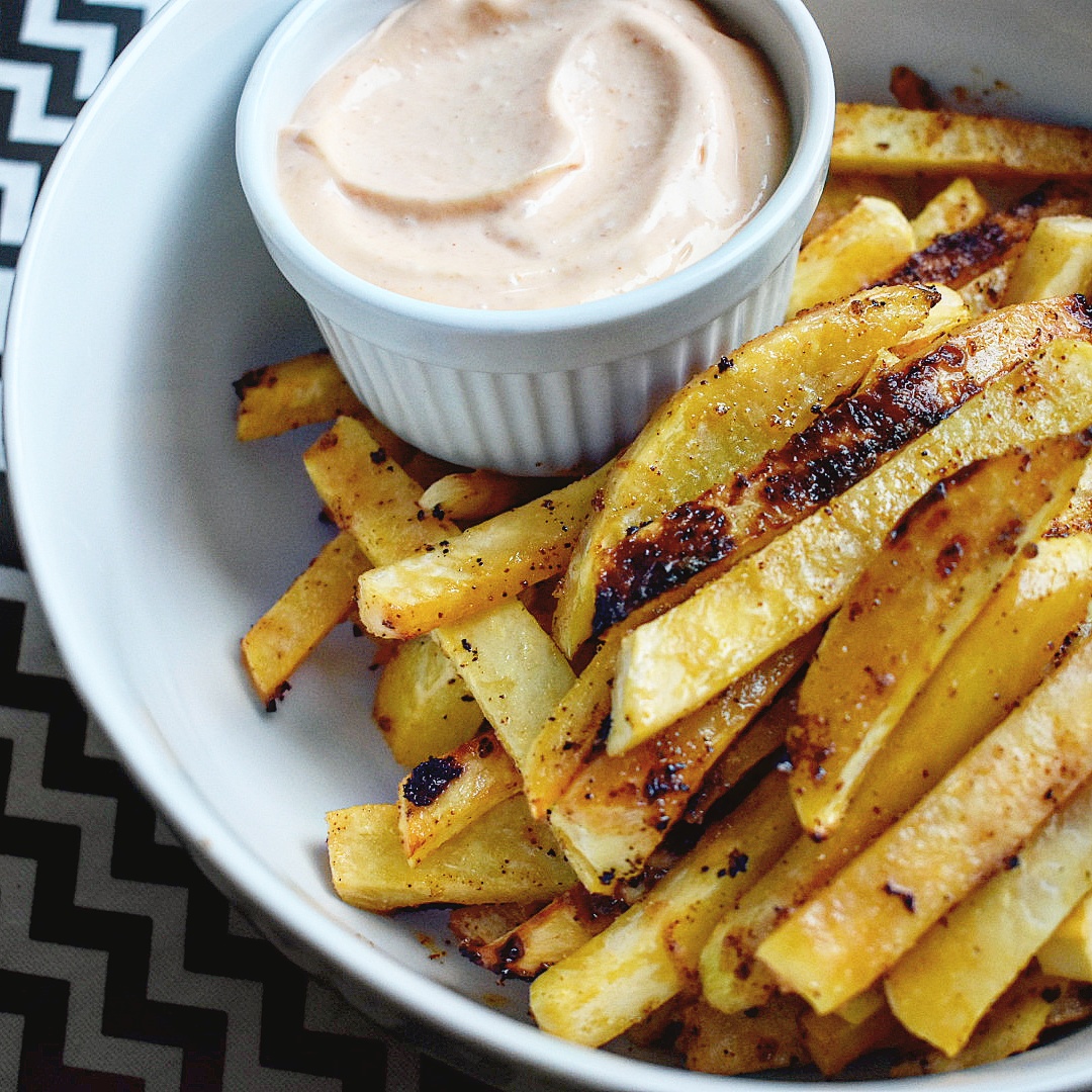 Chili-Garlic Rutabaga Fries with Spicy Mayo | Chef Jen
