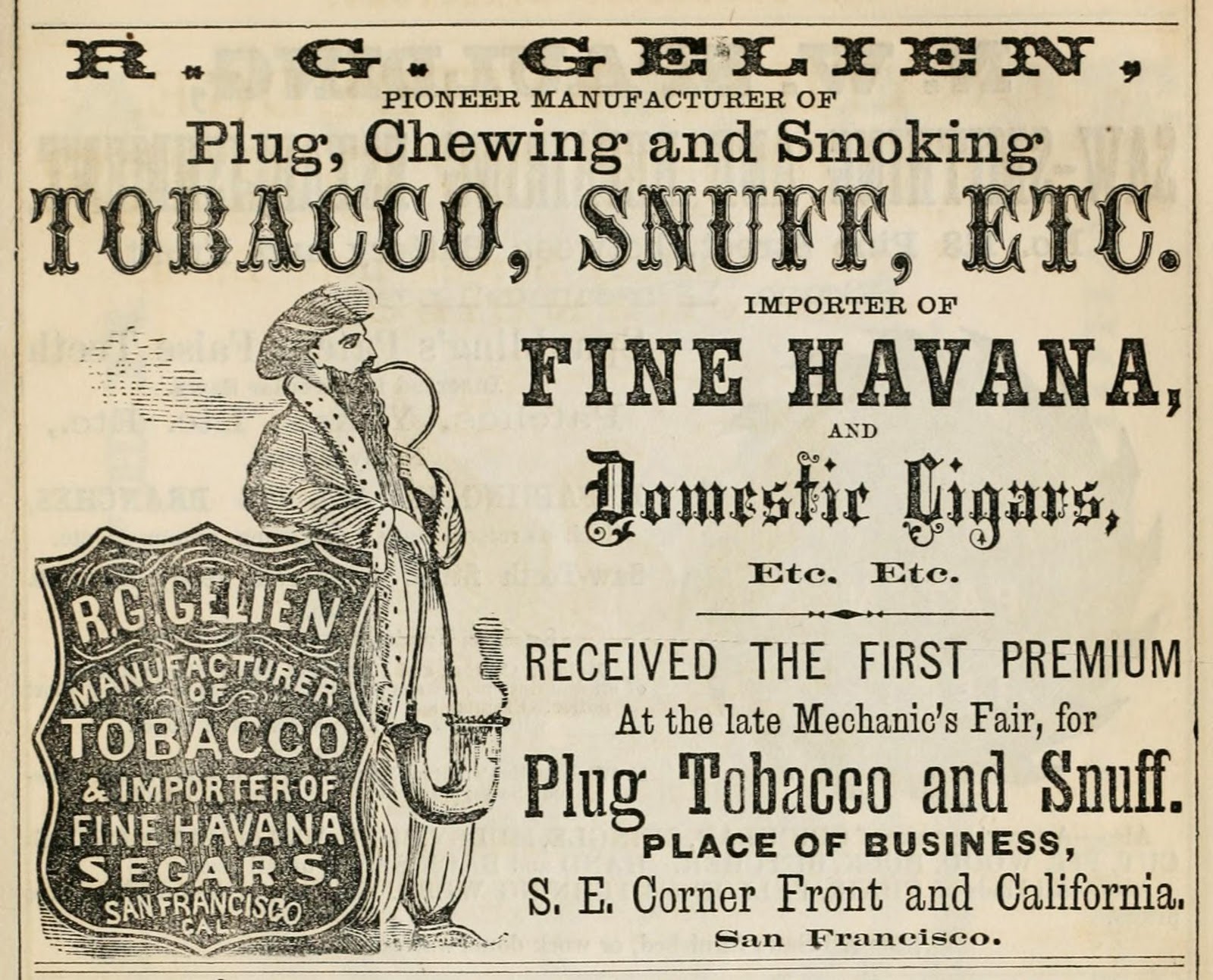 Vintage Ephemera: Advertisement; Tobacco,Snuff,Cigars, 1864
