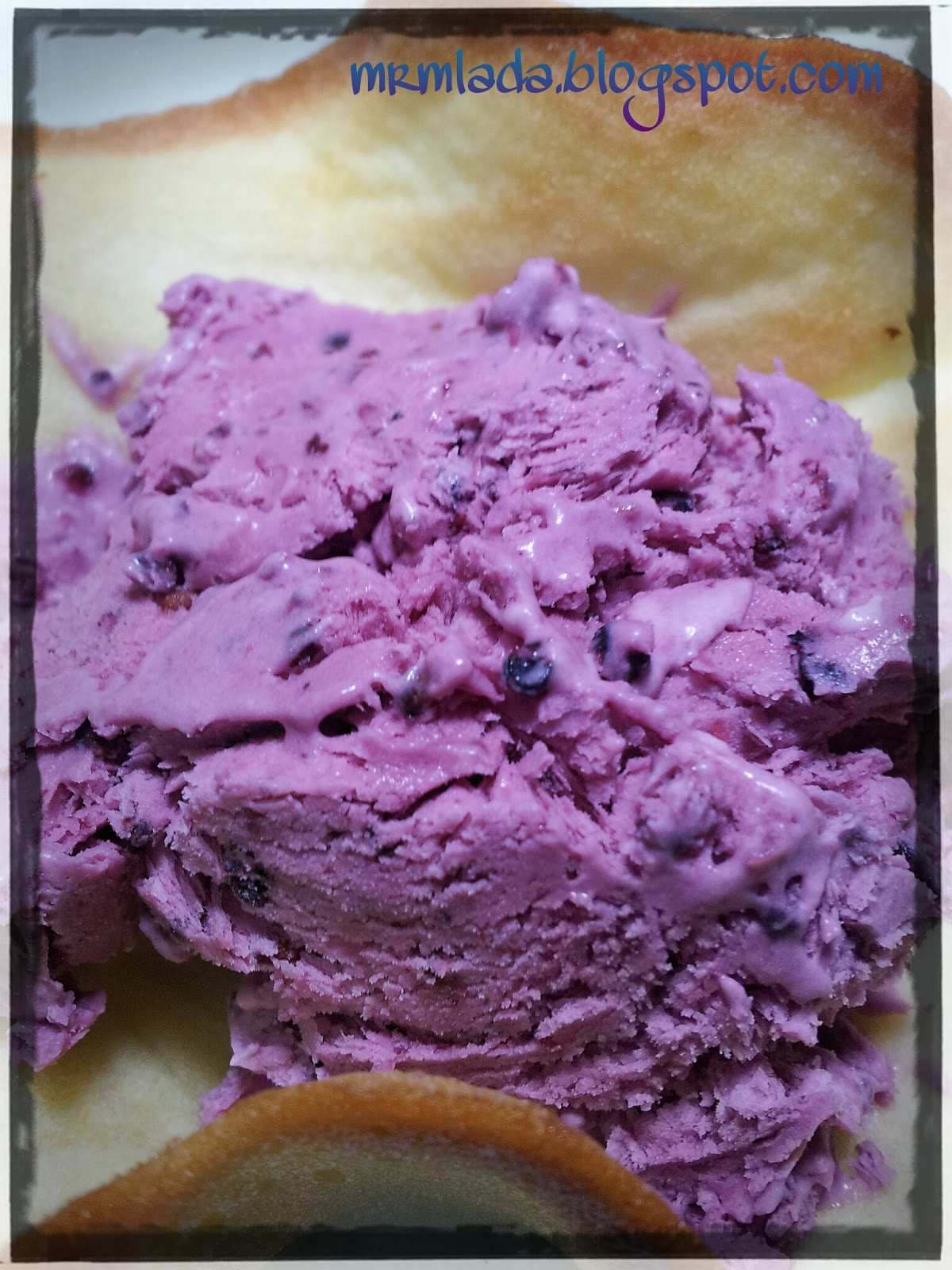Helado de moras con tulipas de galleta