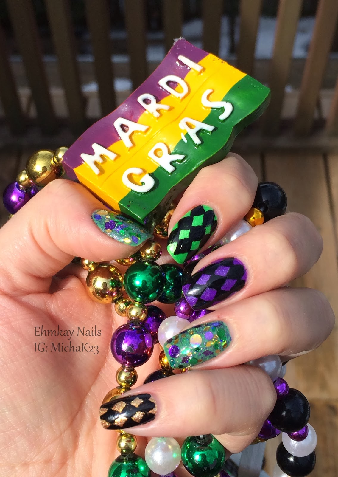 ehmkay nails: Laissez les bons temps rouler! Mardi Gras Harlequin Nails