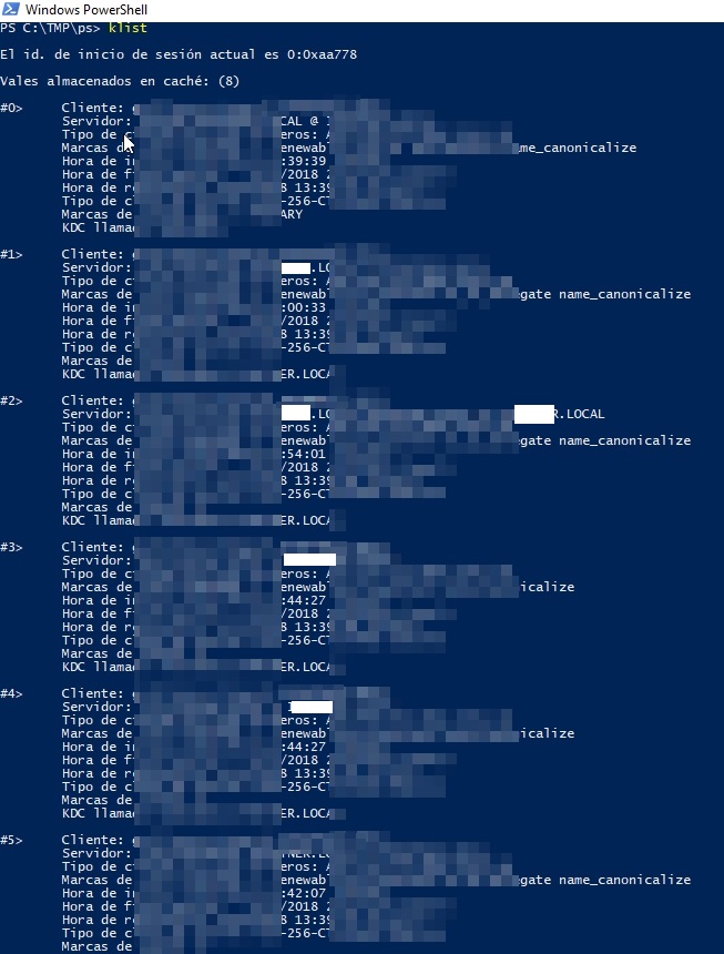 Gonsystem: WINDOWS. PS. klist. Kerberos. Activity krbtgt tickets