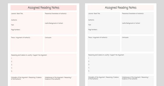 Assigned Reading Notes Printable