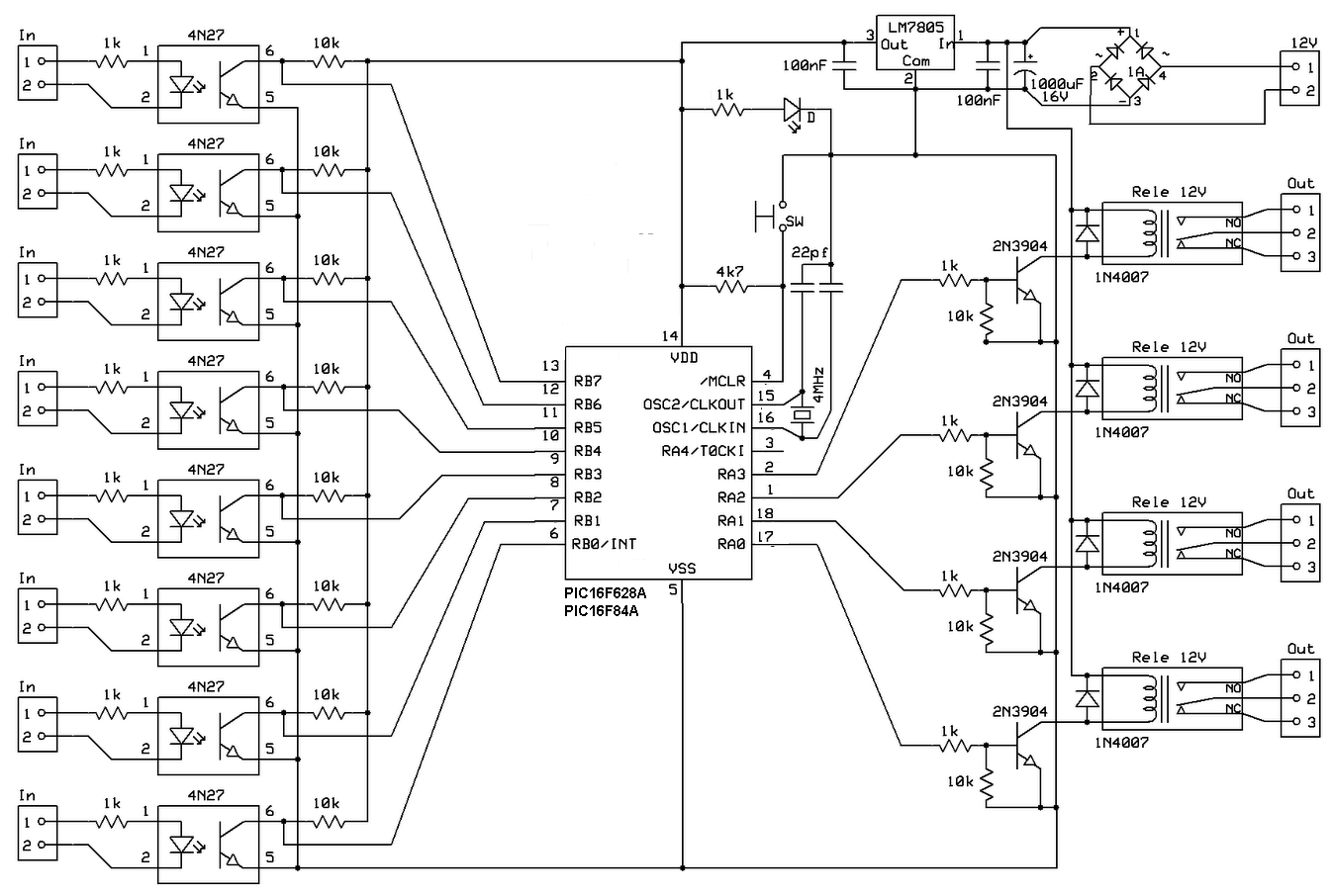 Electgpl Electrónica: PLC con PIC16F84A o PIC16F628