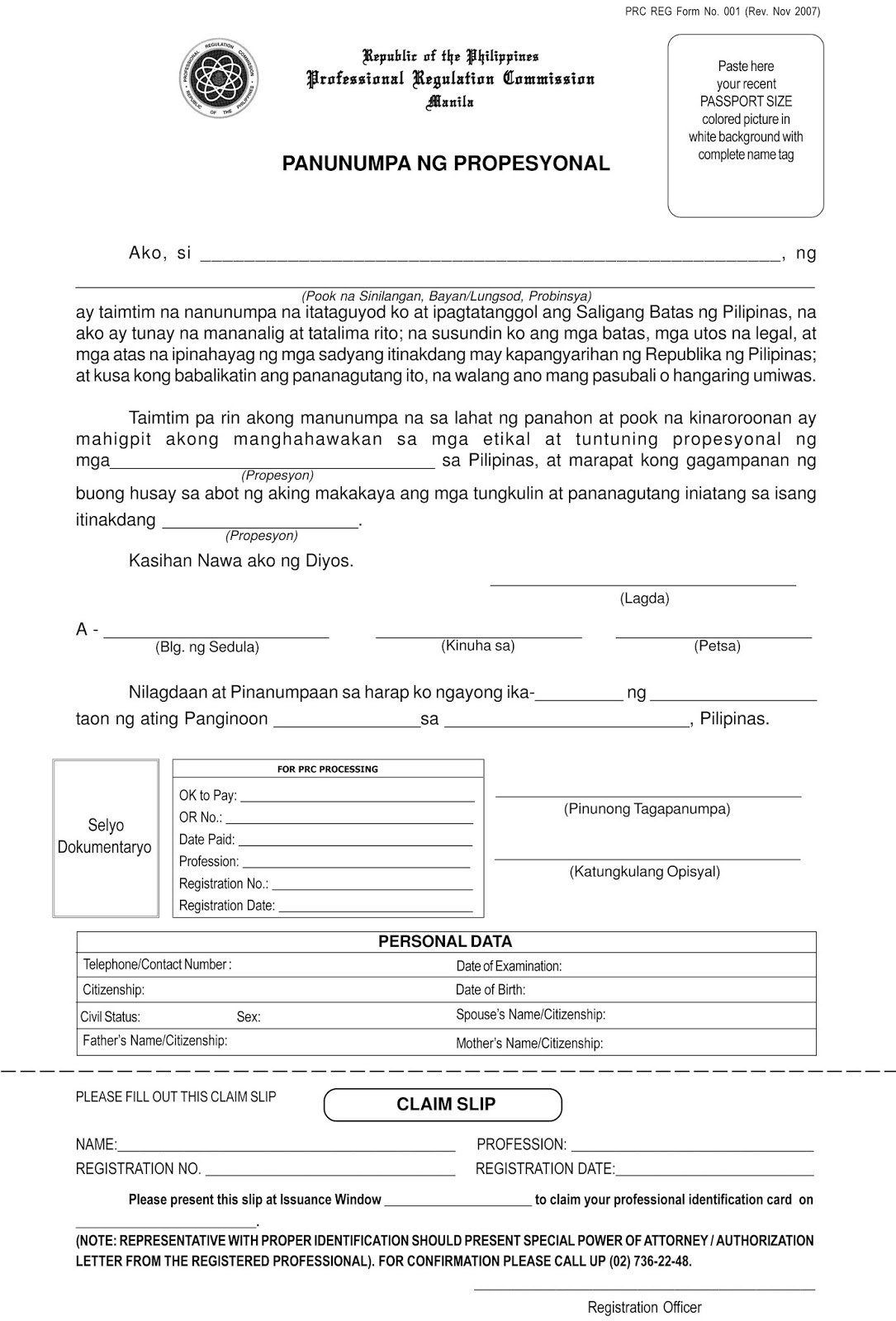 PRC Oath Form (Panunumpa ng Propesyonal) - LET EXAM - Questions & Answers