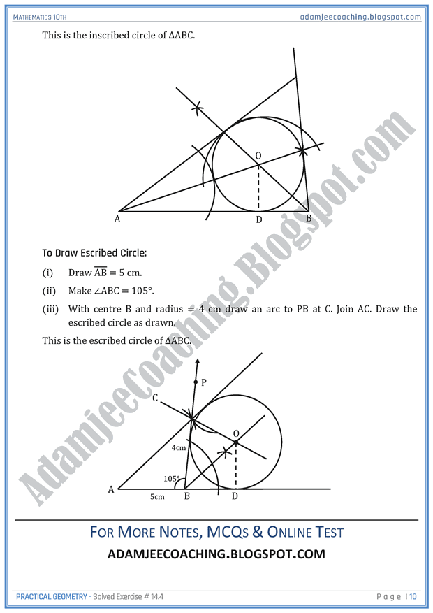 Adamjee Coaching: Practical Geometry - Exercise 14.4 - Mathematics 10th