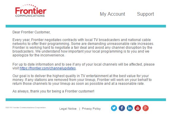 Bizarre Letter From Frontier Communications?