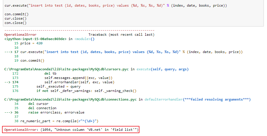 iInfo 資訊交流: Python 操作資料庫 (3) --- MySQL："Unknown column 'VB.net' in 'field list'"