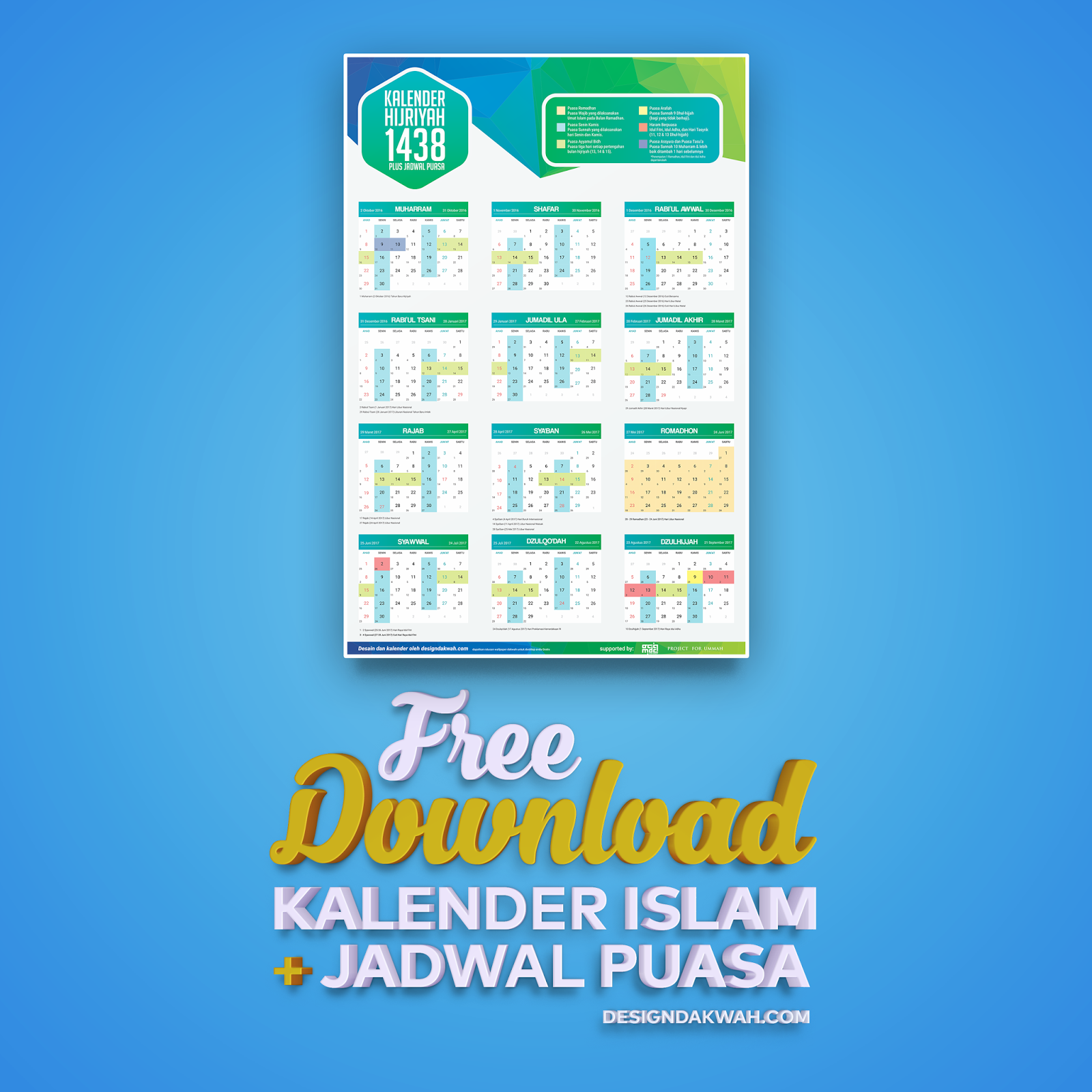 Kalender 1438 Hijriyah Gratis Download + Jadwal Puasa (Cdr, Pdf dan Hi ...