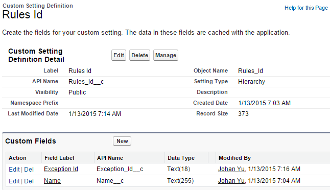 Salesforce Custom Setting