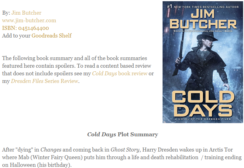 Sarah's Reviews - Book Summaries : Book Summary: Cold Days (Dresden ...