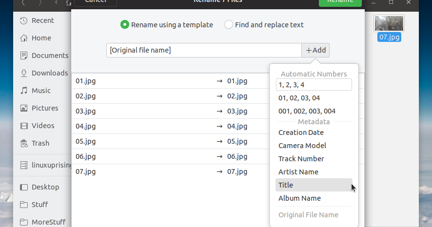 How To Enable Metadata-Based Batch Rename In GNOME Files (Nautilus) On Ubuntu - Linux Uprising Blog