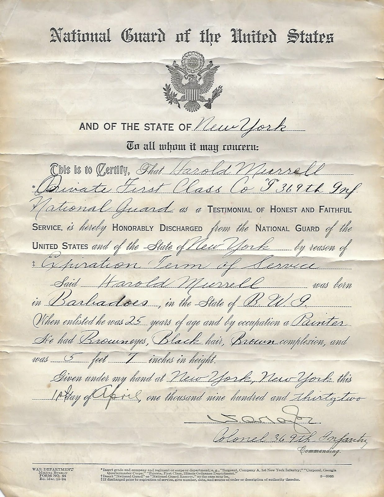 Amanuensis Monday: Grandpa Murrell's National Guard Discharge Papers