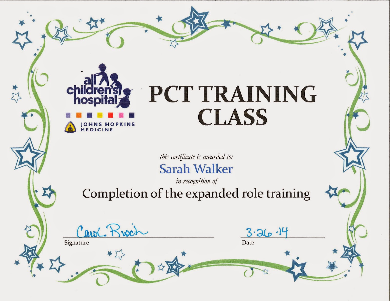 Sarah Walker's Professional Nursing Portfolio: PCT Experiences & Training