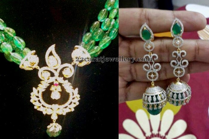 Diamond Locket with Emerald Hangings - Jewellery Designs