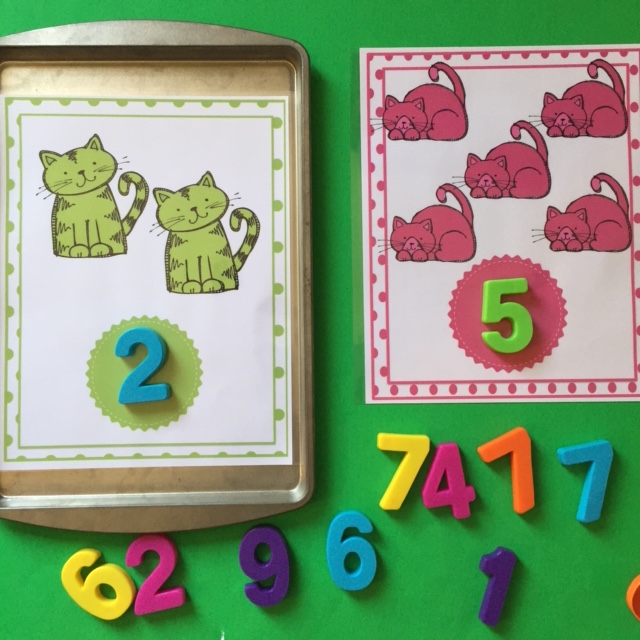 Rainbow Kitty Mats working with numbers 1-10 ~ Preschool Printables